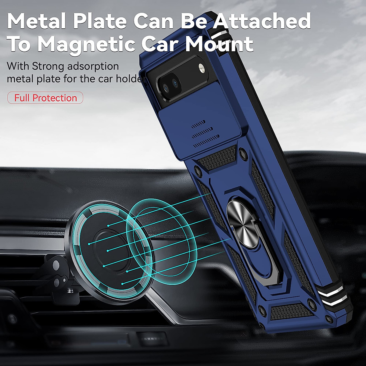 for Pixel 6a Case,Google Pixel 6a Phone Case,with Screen Protectors and Camera Cover,[Military Grade] 16ft.Drop Tested Cover with Magnetic Kickstand Protective Case for Google Pixel 6a, Blue