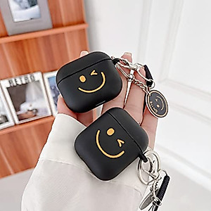 BLRGMZC with Fancy Happy Smiley Lanyard Keychain Airpods 3rd Generation Case Cover，for Boys Girly Women Design.Cute Unique Smiley Personalised TPU Soft Airpods 3 Frosted Case