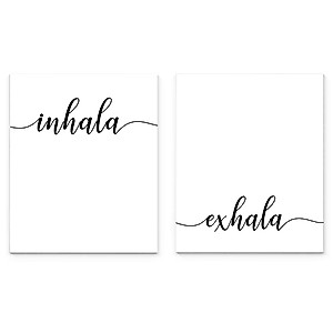 Inhala Exhala Wall Art, Set of 2 8 x10" Unframed Typogaphy Black on White Prints - Stunning Spanish Wall Décor for Bathroom
