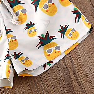 Infant Toddler Baby Boy Hawaiian Beach Shorts Swim Trunks Cartoon Animal Little Boys Board Shorts Swimwear (B-White Pineapple, 6-12 Months)