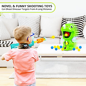 Movable Dinosaur Shooting Toy Guns for Kids with 2 Air Pump Guns Target Shooting Games and 46 Foam Balls,Party Toys with Score Record,Sound and LED,Gifts for Boys & Girls Toy Ages 4 5 6 7 8 Years Old