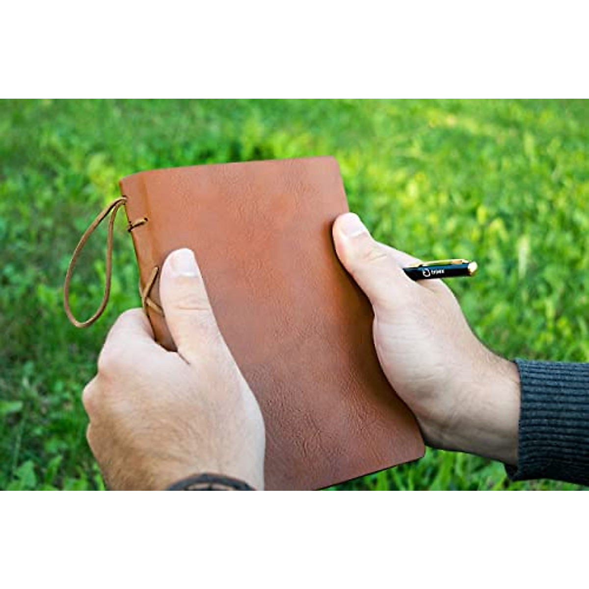 TROEX PU Leather Journal Writing Notebook with Ballpoint Pen, String Closure & Unlined Pages- Light Brown Leather Bound Journal for Men & Women- Vintage Style Handmade Leather Notebook Journal
