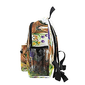 OREZI Cute toddler Backpack for Boy Girl,Floral Horse and Kitten Kid's Schoolbag Preschool Bag Travel Bacpack with Chest Clip