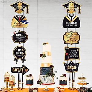 Graduation Banner 2023, Black and Gold - Graduation Porch Sign | Hanging Graduation Door Banner, Class of 2023 Graduation Decorations for Outdoor | Black and Gold Graduation Party Decorations 2023