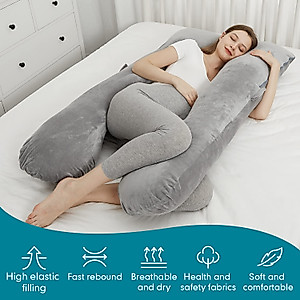 JOHNPEY Pregnancy Pillows for Sleeping, U Shaped Full Body Pillow - Pregnancy Must Haves Maternity Pillow with Removable Velvet Cover, 55inch, Gray