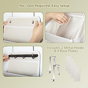 Over Door Hanging Organizer, Oxford Fabric Over Door Organizer with 5 Large Pockets, Anti-Tilt Design for Bedroom, Bathroom, Laundry Room, Pantry, Nursery, Kitchen,Space-Saving Solution(Beige,1 Pack)