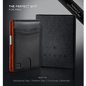 SERMAN BRANDS Mens Money Clip Wallet. RFID Blocking Slim Front Pocket Wallets for Men, Full Grain Leather RFID Minimalist Card Holder (Titian Hue Navigator)