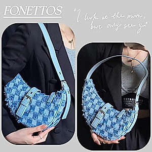 FONETTOS Y2K Saddle Hobo Bag, Women Shoulder Purse Moon Bag Handbag Fashion for Girls
