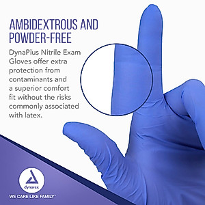 Dynarex DynaPlus Disposable Nitrile Exam Gloves, Powder-Free, Latex-Free, Strength + Value, Used by Professionals, Blue, Medium, 1 Box of 200