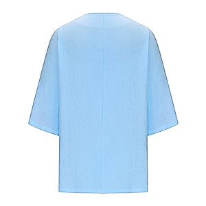 ysgfhgjw orders placed by me Square Neck Tops For Women Bell 3/4 Sleeve Side Split Solid Color Blouses Cotton Linen Casual Dressy Work Out Tunics Light Blue 2X