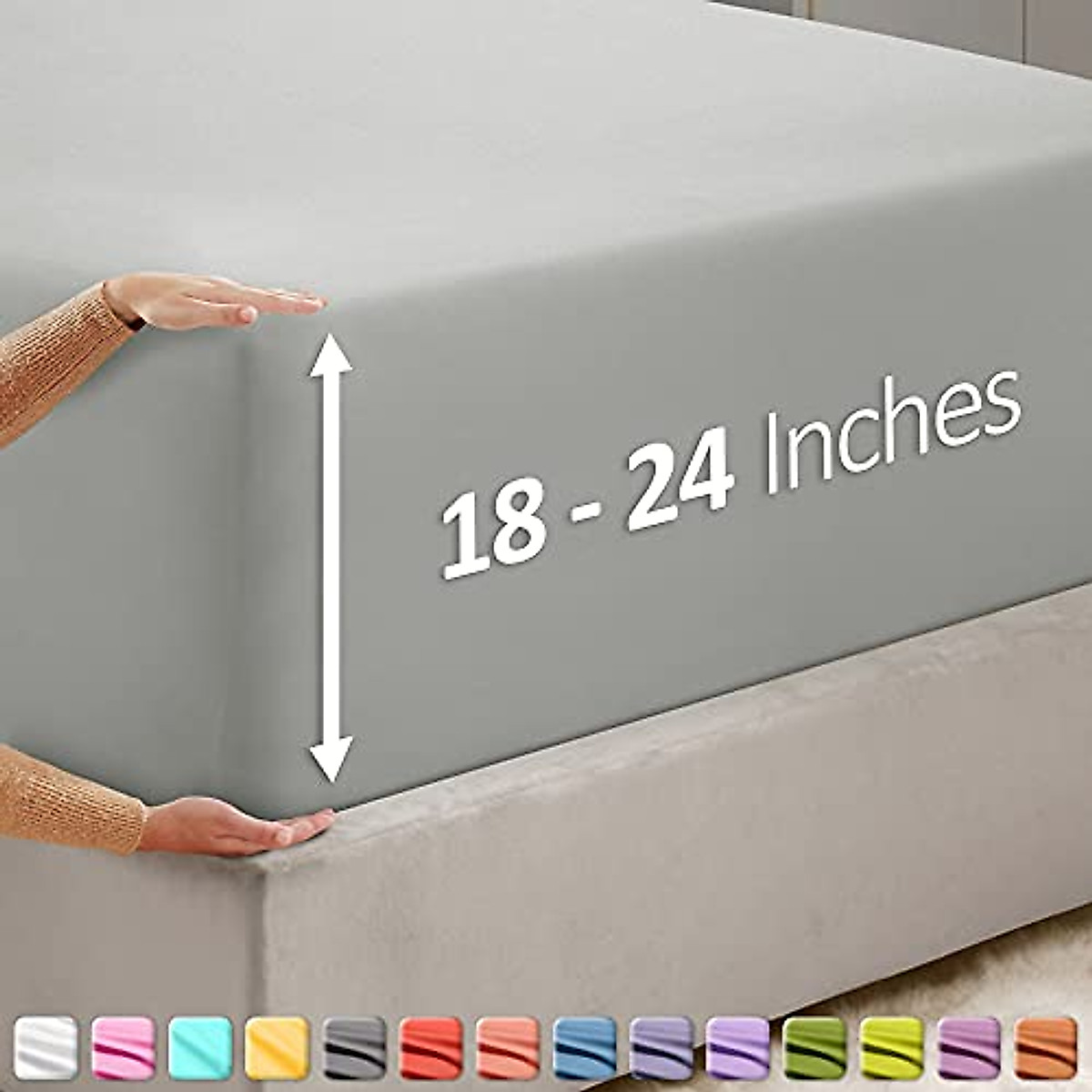 Nestl Extra Deep Pocket King Fitted Sheet, Light Grey Fitted Sheet King Size, 1800 Microfiber King Fitted Sheet Only, Soft King Bed Fitted Sheet Fits up to 24 Inch Mattress - King Size Fitted Sheets