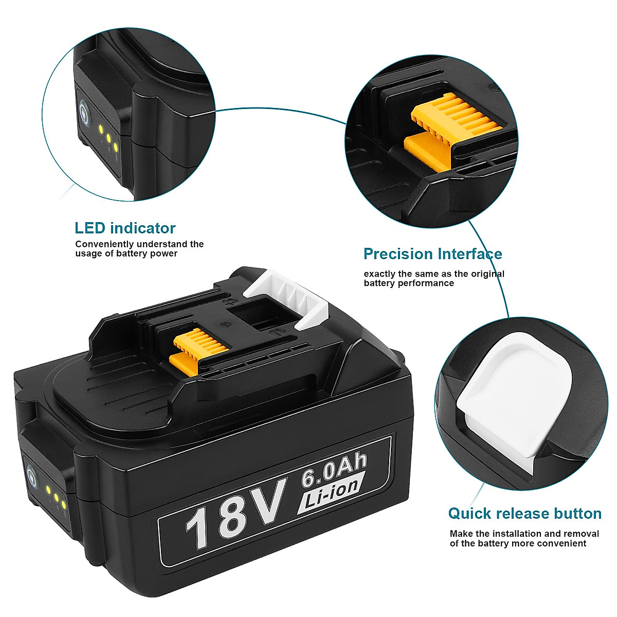 [1Pack] 18V 6.0 Ah High-Output Battery for Makita 18-Volt Tools BL1860 BL1850B BL1850 BL1840 BL1830 BL1820 BL1815 LXT-400, 18V Tool Battery