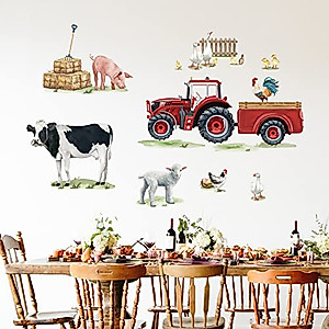wondever Farm Animals Cow Wall Stickers Farmhouse Truck Roosters Peel and Stick Wall Art Decals for Kitchen Living Room Kids Room