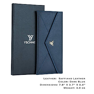 YBONNE Women's Long Wallet RFID Blocking Envelope Purse, Made of Saffiano Leather (Dark Blue)