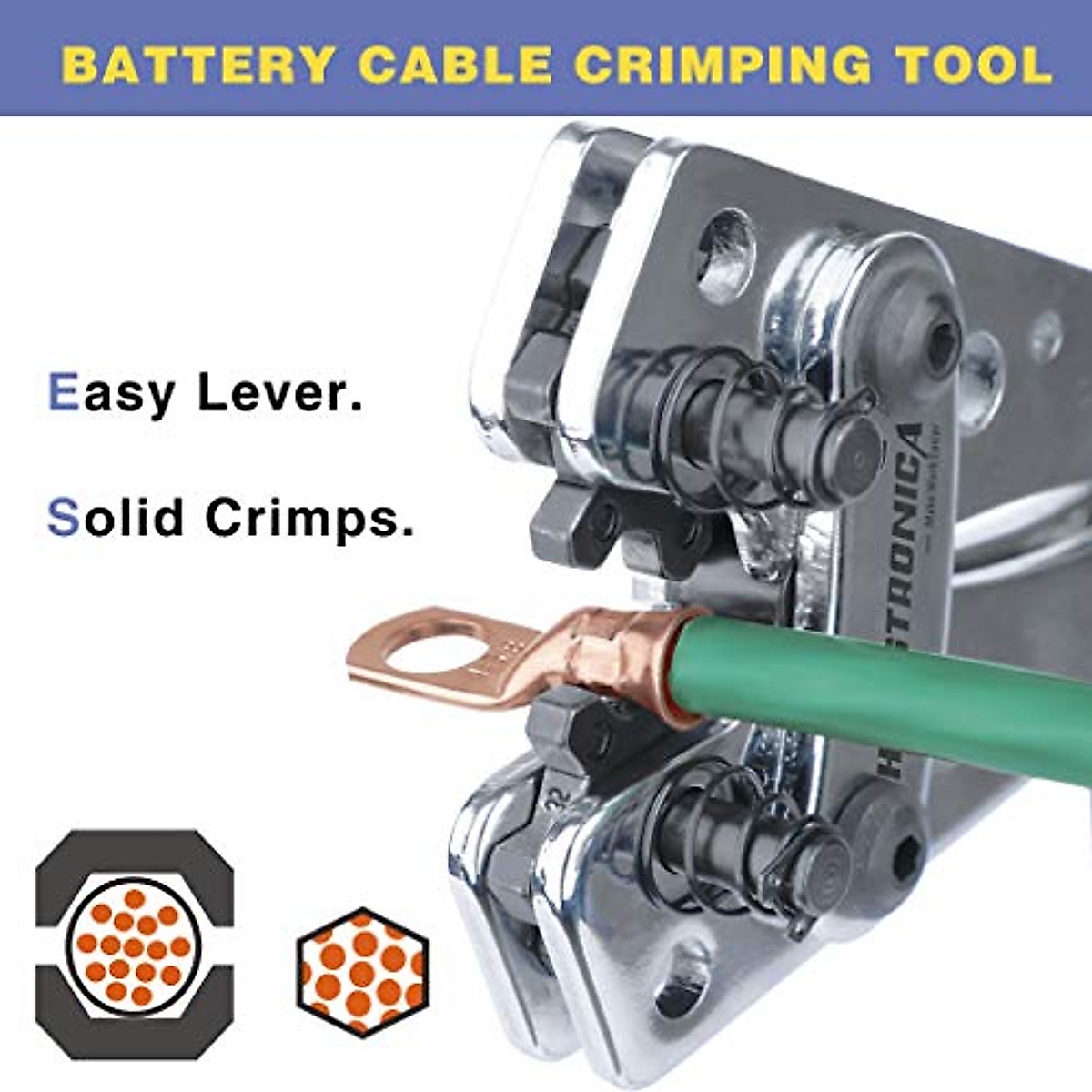 haisstronica Battery Cable Lug Crimping Tools-Wire Crimper Tool,AWG 10 8 6 4 2 1 Battery Terminal Crimper for Heavy Duty Wire Lugs,Battery Terminal,Copper Lugs Terminals