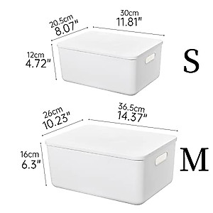 Yishyfier Plastic Storage Baskets Bins Boxes With Lids,Organizing Container White Storage Organizer Bins For Shelves Drawers Desktop Playroom Classroom Office,3-Pack(M+2S)