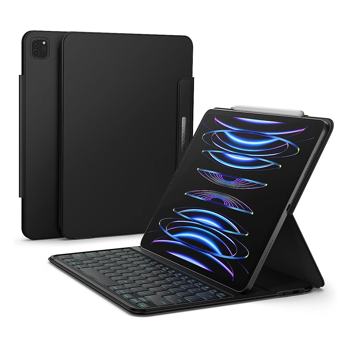 Dracool for iPad Pro 12.9-inch (6th/5th/4th Gen) Case with Keyboard Smart Keyboard Folio Magnetic Ultra Slim Portable Two Viewing Angles Backlit Wirelessly Bluetooth Keyboard with Pencil Holder, Black