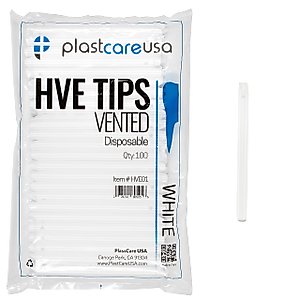 High Volume Evacuator HVE Tips - 100 HVE Suction Tips Dental Disposable - Vented Evacuation Aspirator Tips with Smooth Edges (White - 100 Pack) by PlastCare USA