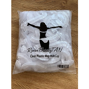 100 Disposable Clear Mop Mob Caps Clipped Hair Head Cover Shower Cap Plastic for Beauty Salon,Food Service,Hospitals,Laboratories,Manufacturing or Spray Tanning