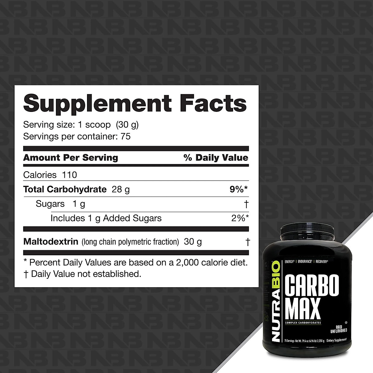 NutraBio CarboMax Maltodextrin Powder - Carbohydrate Powder for Sustained Energy - Calorie Rich for Muscle and Weight Gain - Unflavored - 5 Pounds, 75 Servings