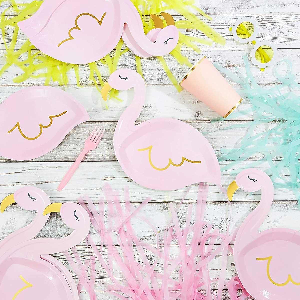 BLUE PANDA Pink Flamingo Party Paper Plates with Gold Foil (9 x 11.45 Inches, 48 Pack)