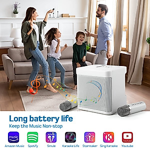 Wireless Karaoke Machine with 2 Microphones - Multifunctional Portable Mini Karaoke Machine, Karaoke Speaker Supports Bluetooth/USB/Aux/TF for Kids, Adults, Family, Party, Gift (White)