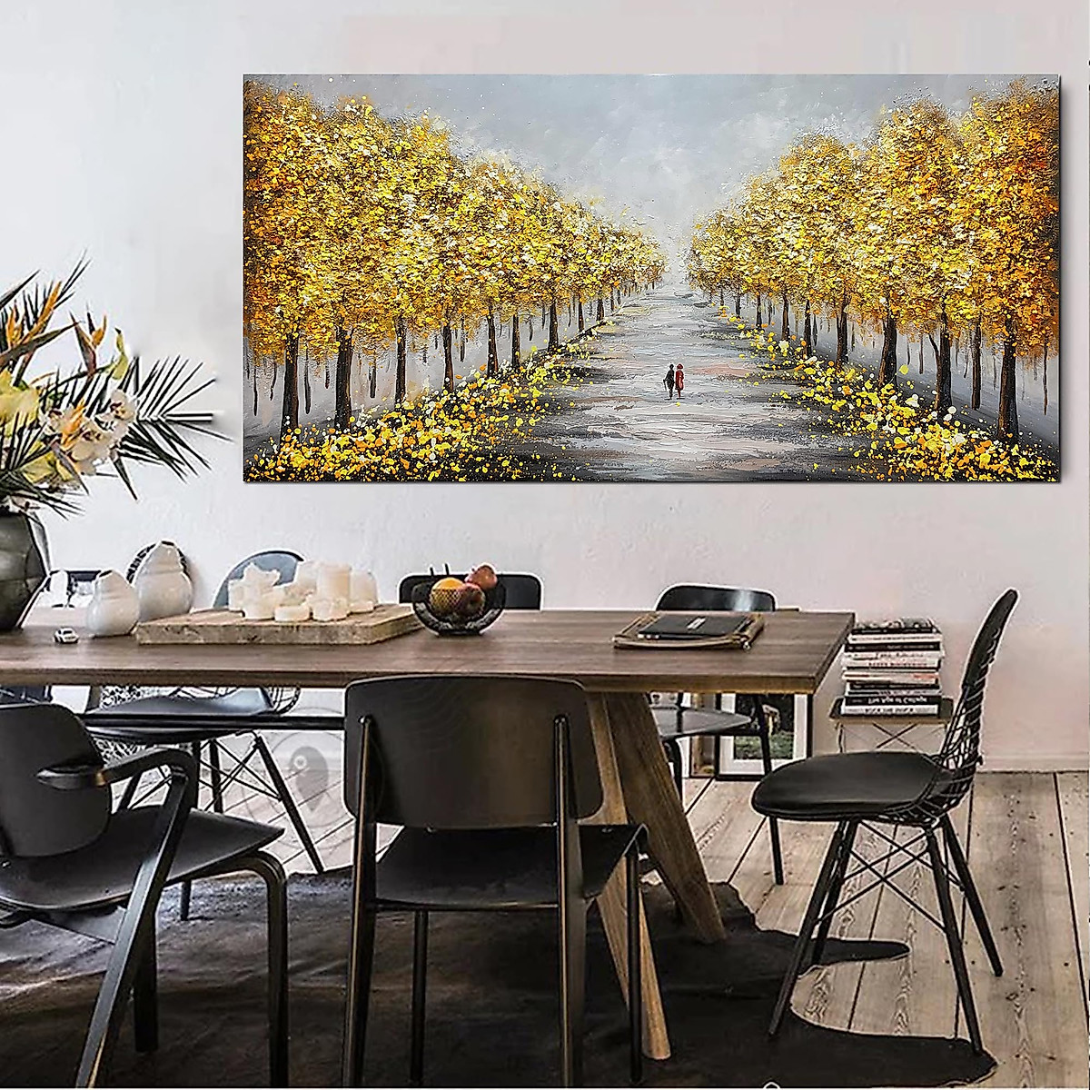 Yotree Paintings - 24x48 Inch 3D Wall Art on Canvas Golden Avenue Abstract Painting Wood Inside Framed Hanging Fall Wall Decoration Ready to Hang
