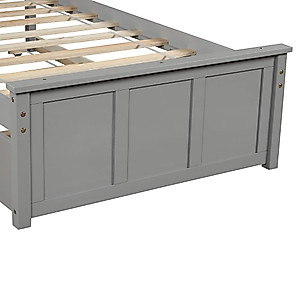 P PURLOVE Twin Size Bed Frame with Trundle,Wood Platform Bed with Twin Size Trundle Bed,Twin Platform Bed Frame with Headboard with Slat Support, No Box Spring Need