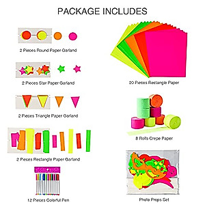 UNIIDECO Over 70 Pieces Glow In The Dark Party Supplies, Neon Paper Decorations, Candyland Birthday Kit, Euphoria Black Light Blacklight Room Decor, Garland Streamers Decoration Backdrop Accessories