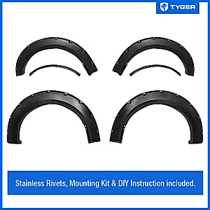 Tyger Auto Fender Flares Compatible with 2015-2017 Ford F-150, Smooth Textured Paintable Bolt-Riveted Style 4pc | TG-FF8F4168