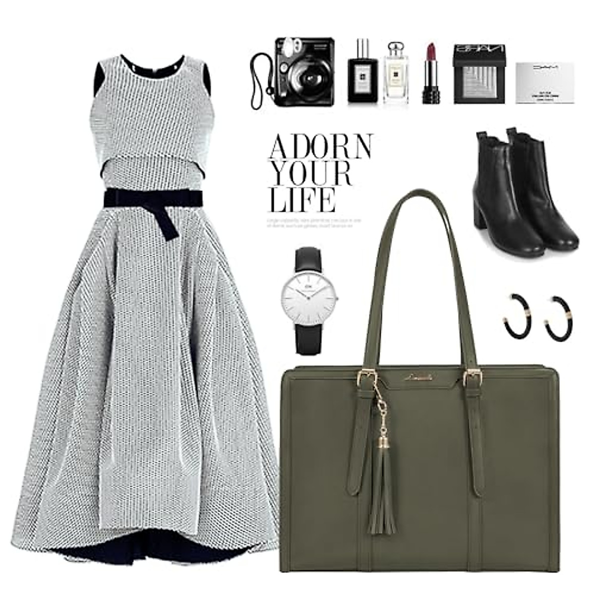 LOVEVOOK Laptop Bag for Women - 15.6 inch Lightweight PU Laptop Tote, Large Capacity Computer Bag with Clutch Purse for Business, Work, Travel, School, Casual (Olive Green, 15.6 Inch)