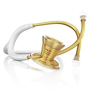 MDF Instruments White Glitter Gold ProCardial Cardiology Stethoscope, Limited Edition Mprints, Lightweight Titanium, Adult, Dual Head, Tube, Gold Chestpiece-Headset, MDF797TGL29K