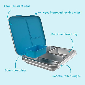 Bentgo® Kids Stainless Steel Prints Leak-Resistant Lunch Box - New Improved 2022 Bento-Style with Updated Latches, 3 Compartments & Bonus Container - Eco-Friendly, Dishwasher Safe, BPA-Free (Dinosaur)