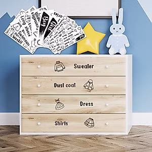 Spakon 9 Sheets Dresser Clothing Decals Dresser Labels Clothes Labels Dresser Decals Dresser Stickers Bedroom Wardrobe Drawer Stickers Removable Organizing Decal