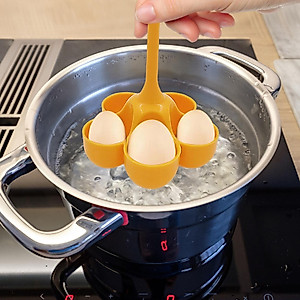 Egg Boiler Holder, Silicone Egg Poaching Cups, Heatproof Cooker Silicone Egg Steamer Tray, Kitchen Gadget Egg Poaching Boiling Cooker Rack for Steamer, 5 Grids