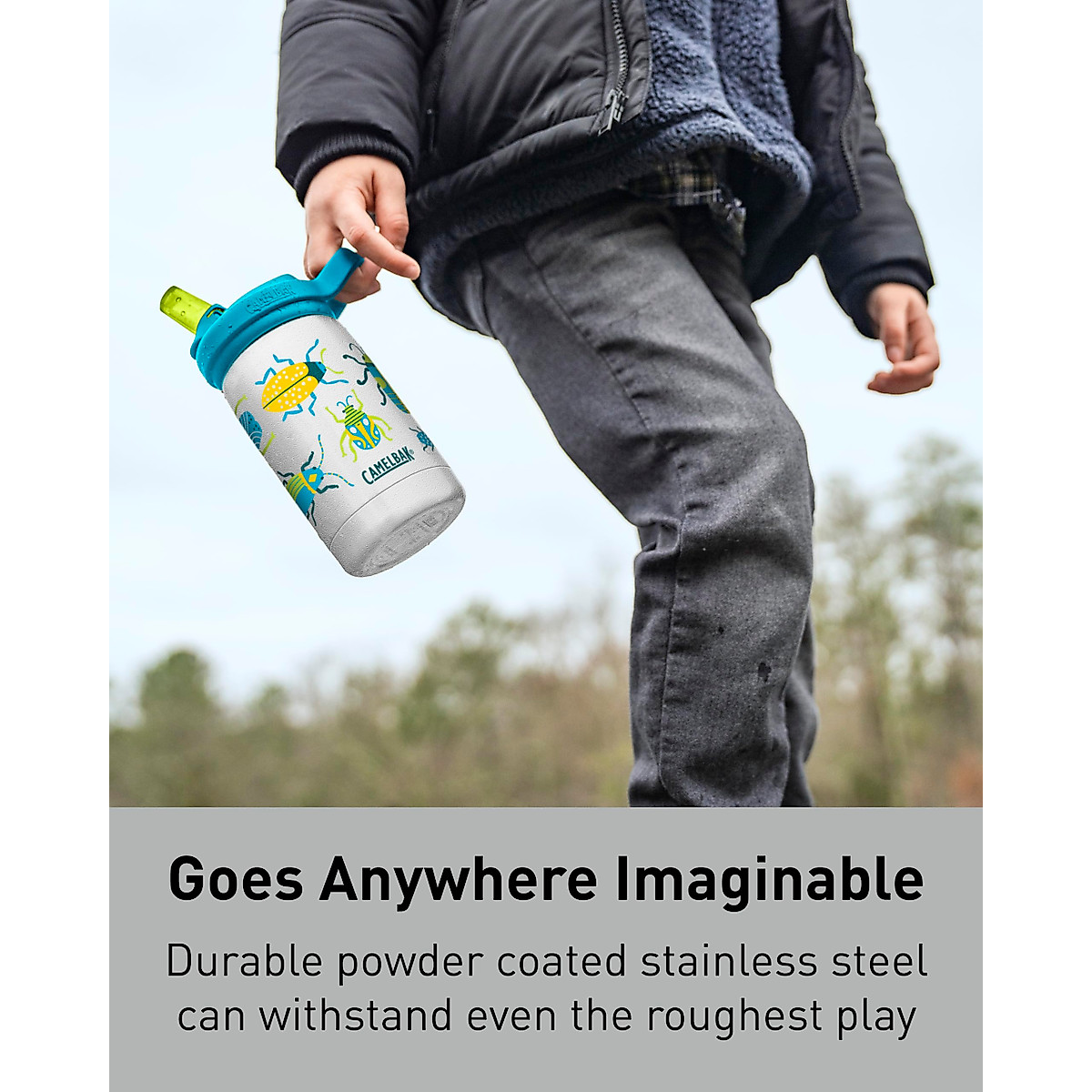 CamelBak eddy+ Kids Water Bottle with Straw, Insulated Stainless Steel - Leak-Proof when Closed, 12oz, Flowerchild Sloth