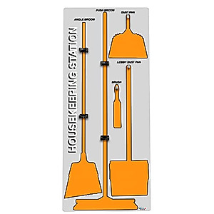 5S Housekeeping Shadow Board Broom Station Gray/Orange (with Broom Kit)