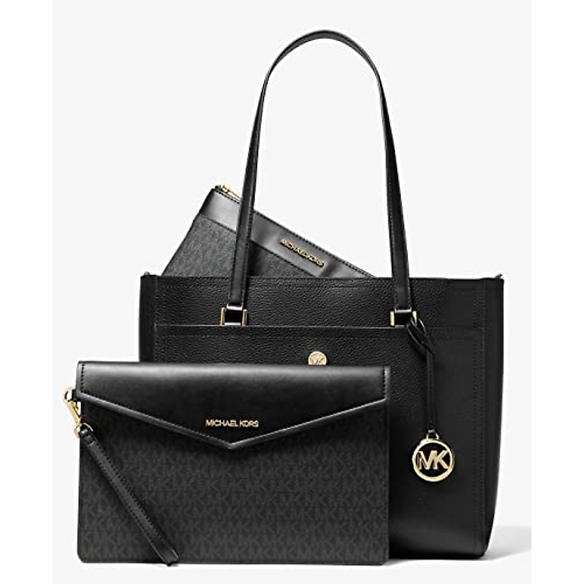 MICHAEL Michael Kors Maisie Large Pebbled Leather 3-IN-1 Tote Bag (Black)