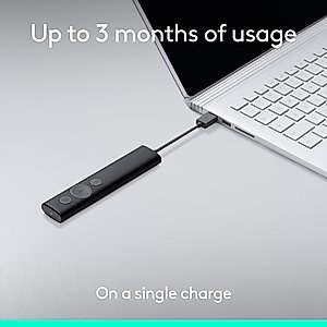 Logitech Spotlight Presentation Remote - Advanced Digital Highlighting with Bluetooth, Universal Presenter Clicker, 30M Range and Quick Charging – Black