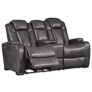 Signature Design by Ashley Turbulance Power Reclining Loveseat with USB Charging Port, Dark Gray