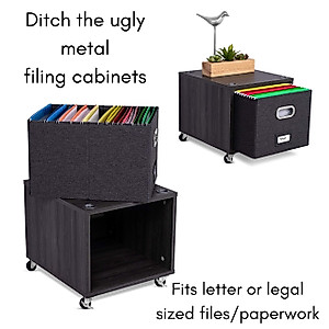 BIRDROCK HOME Rolling File Cabinet with 1 Lateral Drawer – Decorative Storage Shelf for Blankets, Books, Files, Magazines, Toys, etc – Removable Bin with Handles – Under Desk Office Organizer