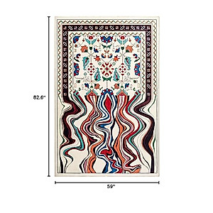 Washable Melting Retro Oriental 5x7 Area Rugs Carpet - Low Pile Thin Soft Shag Abstract Wavy Funky Tribal Traditional Antique Southwestern Rug for Bedroom Living Room Dining Room Entryway Office