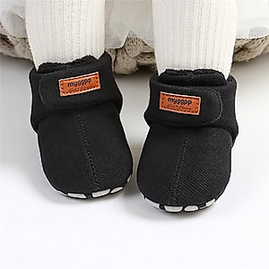 Timatego Newborn Baby Boys Girls Cozy Fleece Booties with Grippers Stay On Slipper Socks Infant Toddler Crib Winter Shoes for Boys Girls (12-18 months toddler 32 Black)
