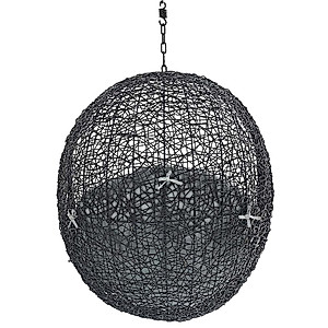 Modway EEI-3635-BLK-GRY Encase Wicker Rattan Outdoor Patio Swing Chair with Hanging Steel Chain in Black Gray