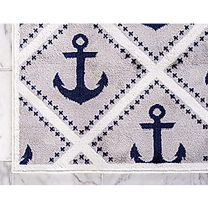 Unique Loom Metro Collection Modern Nautical Coastal Geometric Anchors Area Rug, for Kids, 5 ft x 8 ft, Light Gray/Ivory