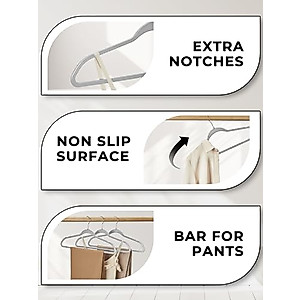 SMARTOR Clothes Hangers 50 Pack, Non-Velvet Plastic Hangers for Clothes | Heavy Duty Coat Hanger | Space Saving Closet Hangers with Chrome Swivel Hook | Non-Flocked Hangers Slim Hangers - Light Grey