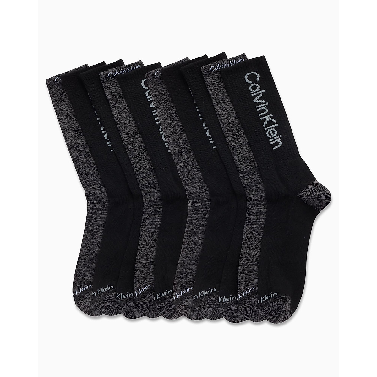 Calvin Klein Men’s Crew Socks - 6 Pack Performance Cushion Comfort Crew Socks - Breathable Athletic Socks for Men (7-12), Size 7-12, Black Logo