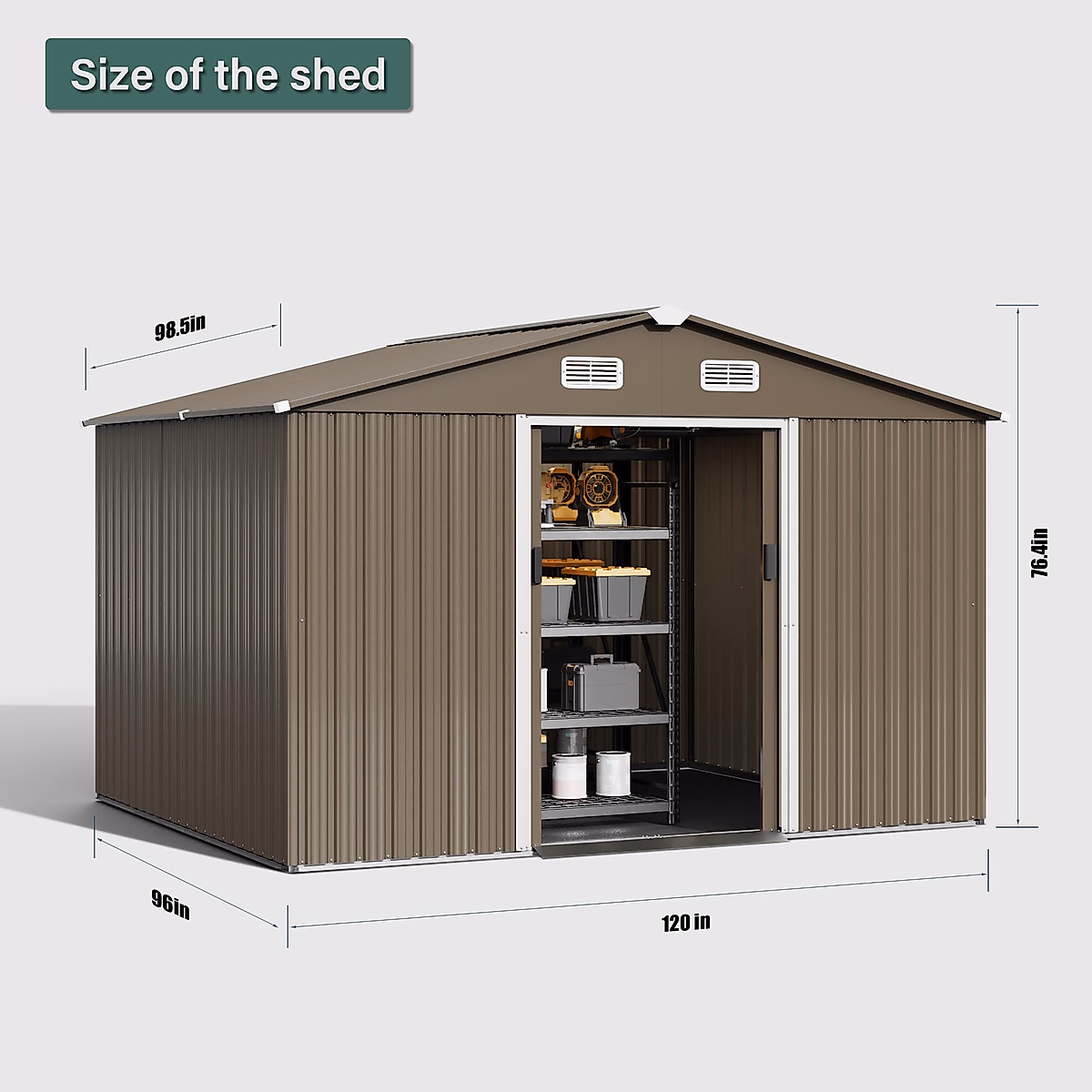 RTDTD 10FT x 8FT Outdoor Storage Shed, Waterproof, Lockable Door Metal Tool Shed with Sliding Door and Air Vents, Storage House for Gardening Tools, Metal Storage Shed for Garden, Backyard, Lawn