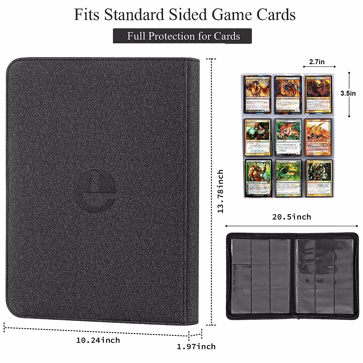 zeerliki 9-Pocket Trading Card Binder, 432 Pockets Game Card Holder Album with Black Sleeves, Side-Loading Pocket Zipper Binder Case for MTG,TCG,Sport Cards,Photocard