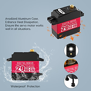 20KG RC Servo High Torque Servo Motors, Waterproof Full Metal Gear Steering Servo for 1/6 1/8 1/10 1/12 RC Car Robot DIY, Digital Servo with 25T Servo Horn, Control Angle 180°